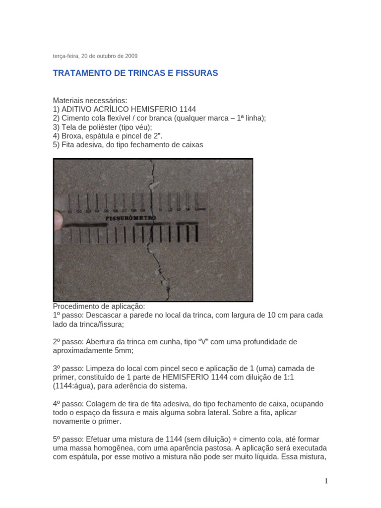 Tratamento de Trincas e Fissuras | PDF | Casa e Jardim