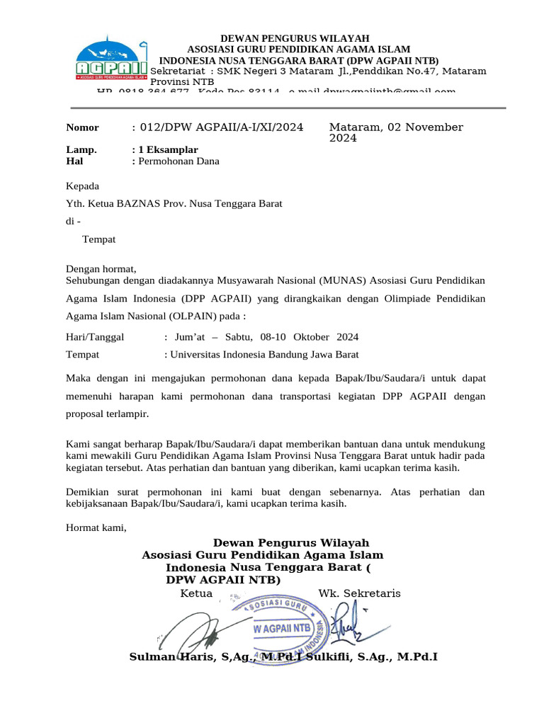 Proposal Ke Baznzs NTB Agpai | PDF