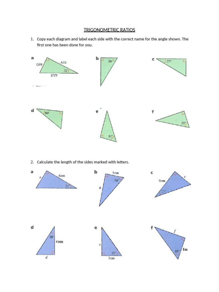 TRIGONOMETRIC RATIOS Worksheet | PDF