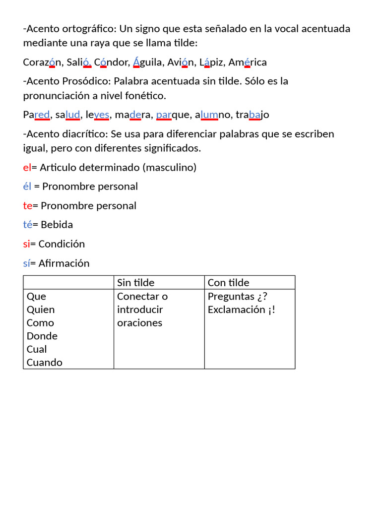 Acento ortográfico y sus tipos | PDF