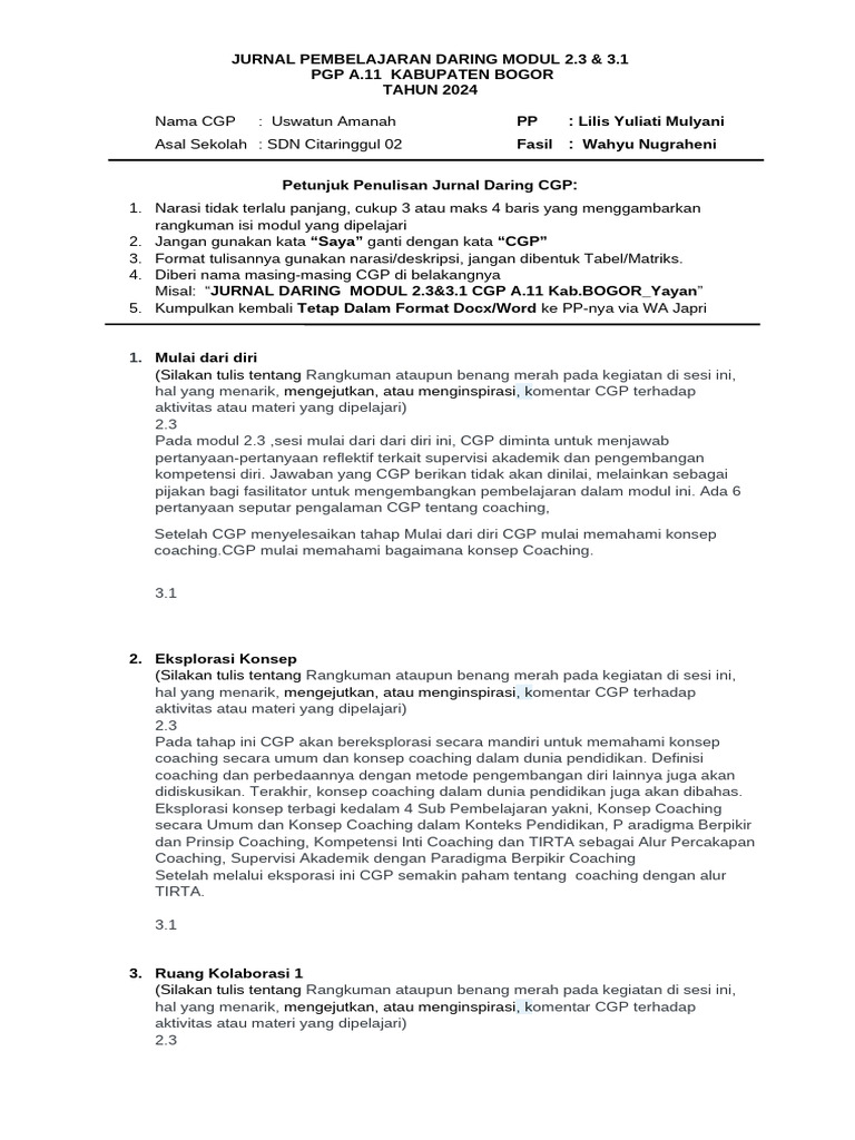 Jurnal Daring Modul 2.3 &3.1 | PDF | Karier & Perkembangan