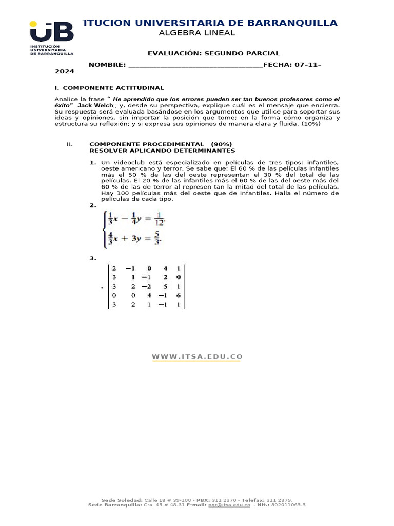 Examen Segundo Corte Con Ecuaciones | PDF