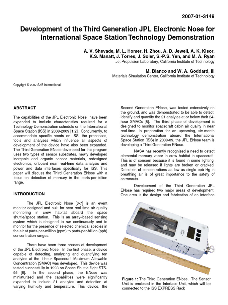 ENose Blanco ICES Amy 2007 | PDF | Mercury (Element) | Sensor
