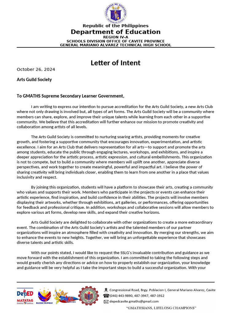 Letter of Intent (1) | PDF | Creativity | Human Communication