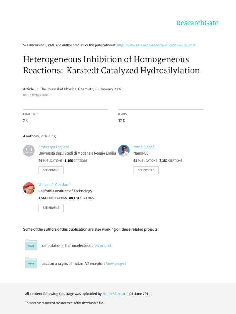 Heterogeneous Inhibition of Homogeneous Reactions | PDF | Catalysis ...