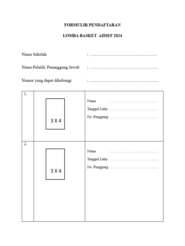 Formulir Lomba Basket AIISEF 2024 | PDF