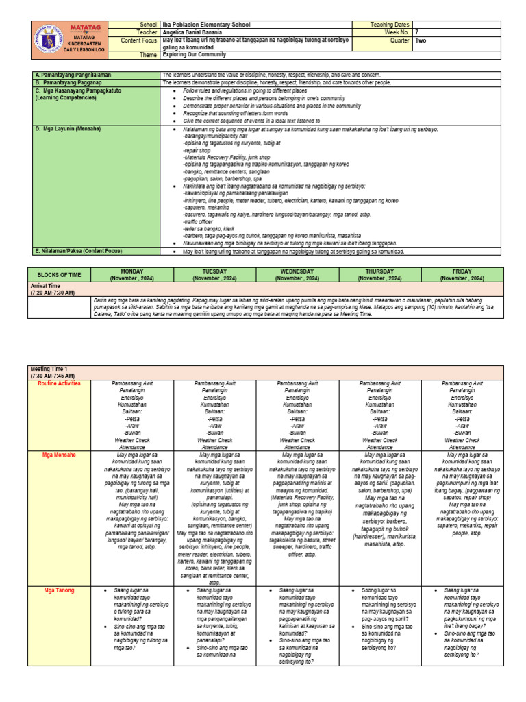Kinder DLL - Quarter 2. Week 7.matatag Curriculum | PDF