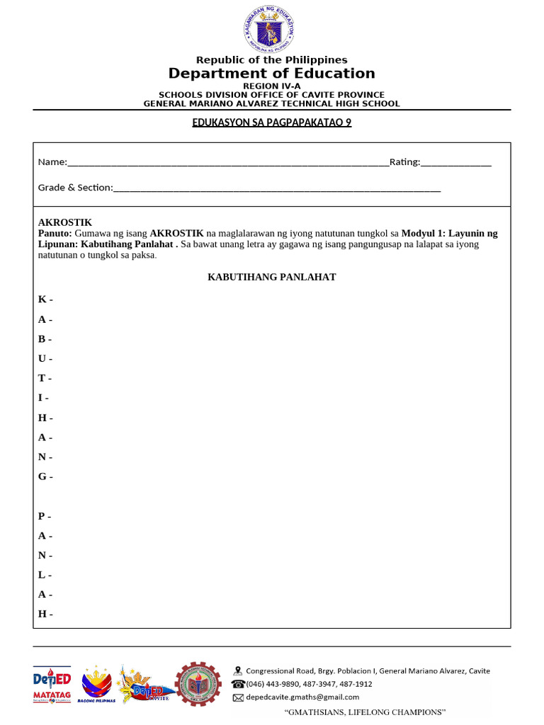 Modyul 1 Activity Akrostik | PDF