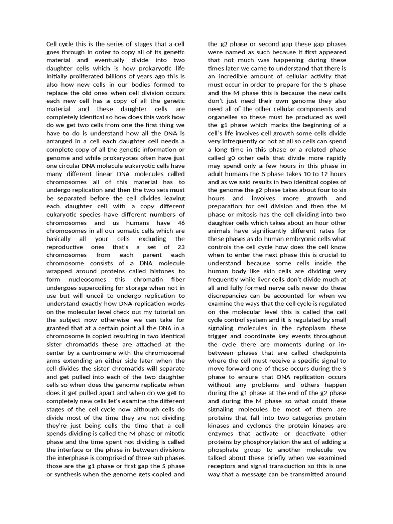 Cell cycle this is the series of stages that a cell goes through in ...