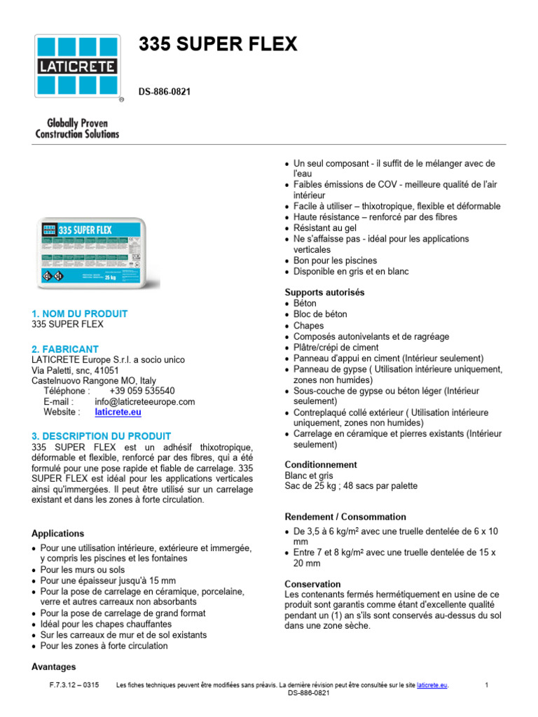 Laticrete 335 Superflex DS 886 | PDF | Béton | Ciment