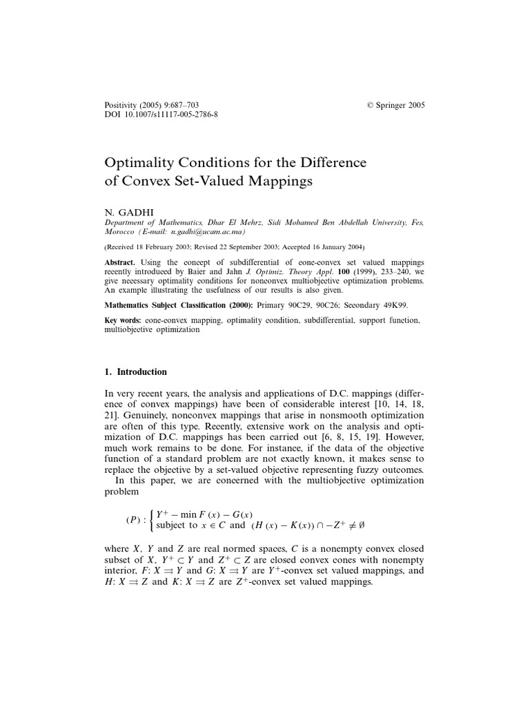 Gadhi 2005 Optimality Conditions For The Difference Of Convex Set Valued Mappings Pdf 
