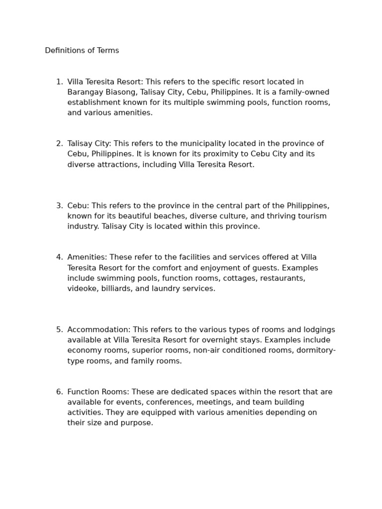 definition-of-terms | PDF | Resort