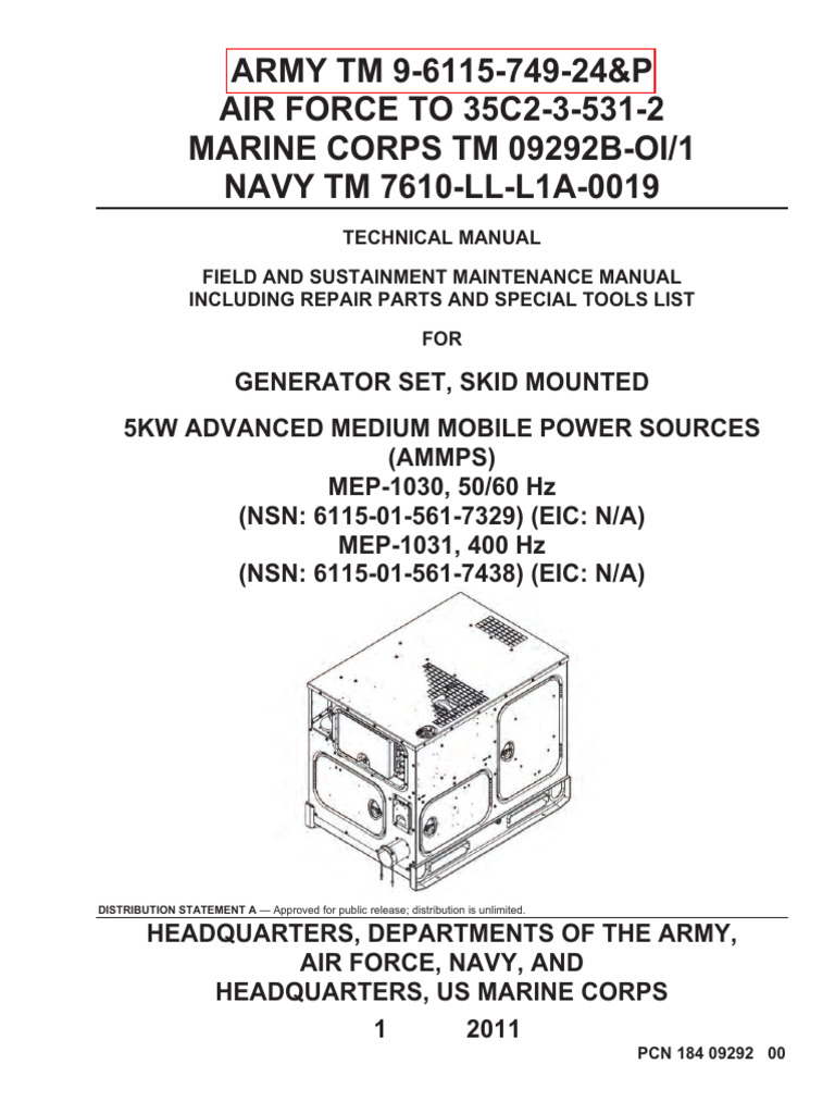 ARMY TM 9-6115-749-24&P AIR FORCE TO 35C2-3-531-2 Marine Corps TM ...
