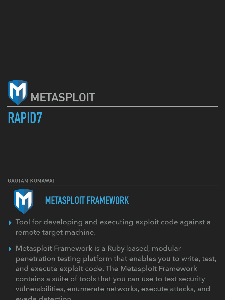 027 Metasploit-Intro-ppt.... (@RootOfCyber) .... | PDF | Computers