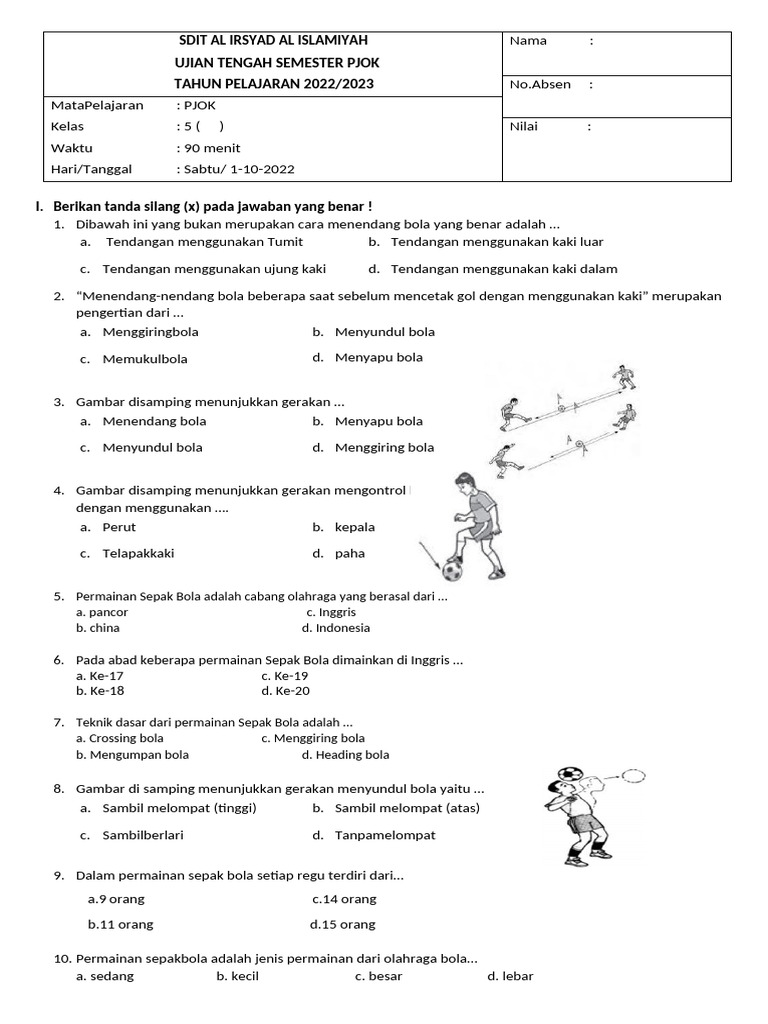 PTS PJOK Kelas 5 S-1 2022 | PDF
