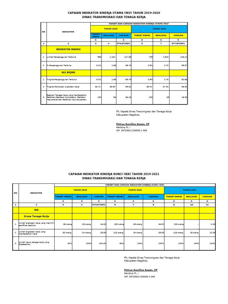 Capaian IKU dan IKK Dinas Nagekeo 2019-2021 | PDF