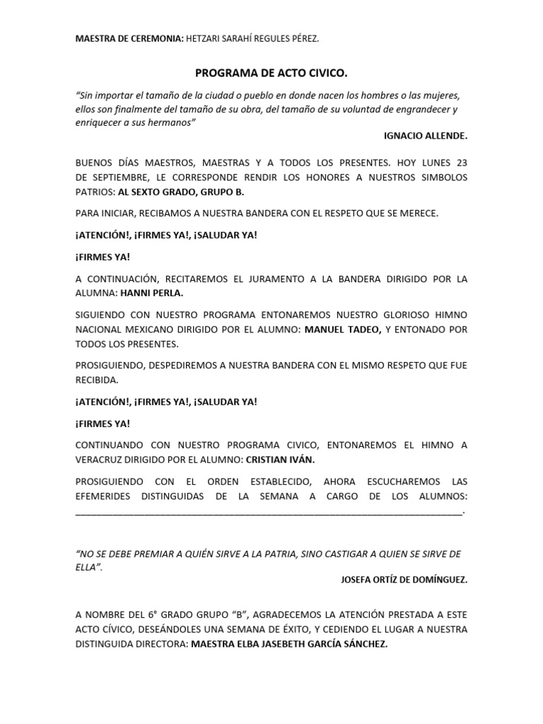 Programa de Acto Civico-6b - 103022 | PDF