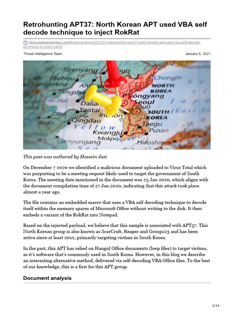 APT37 | PDF | Malware | Visual Basic For Applications