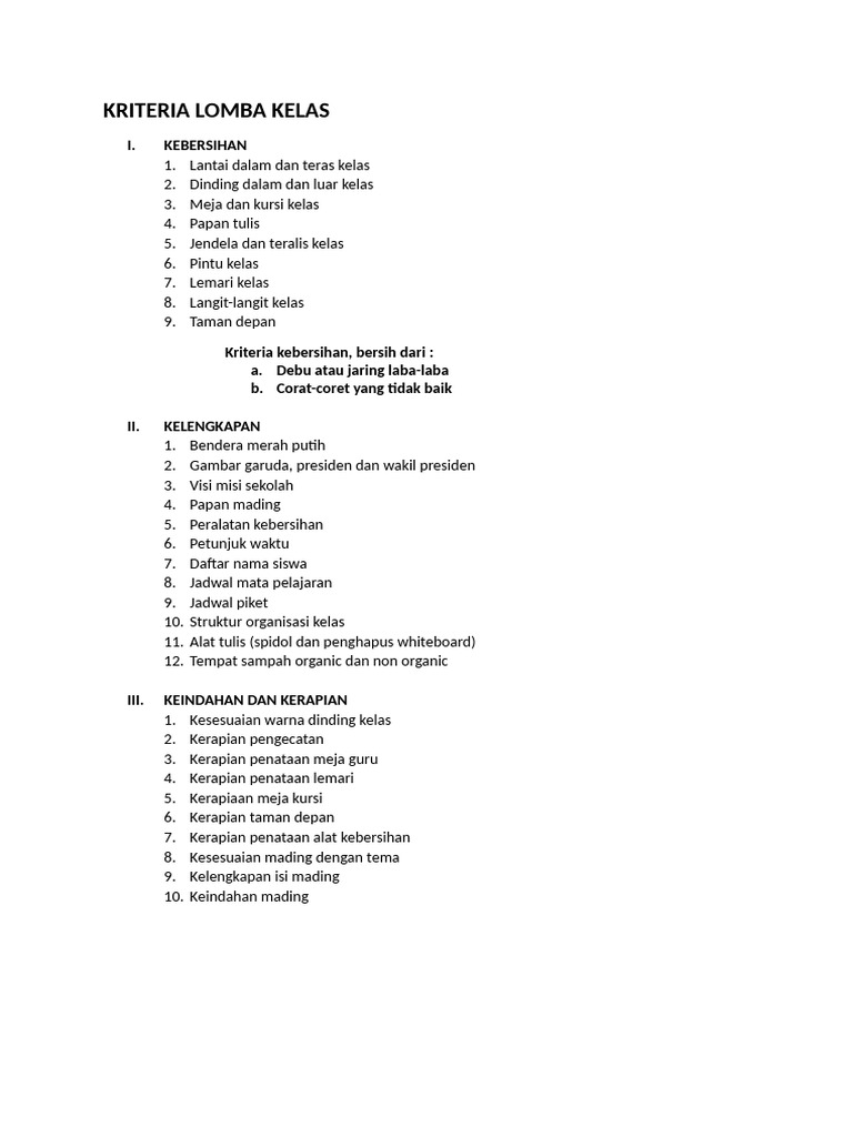 Kriteria Lomba Kelas | PDF