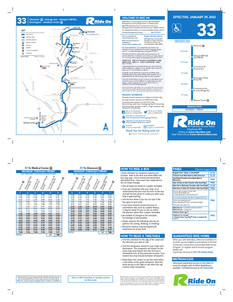 Ride On Bus Route 33 Schedule | PDF | Transport | Bus Transport