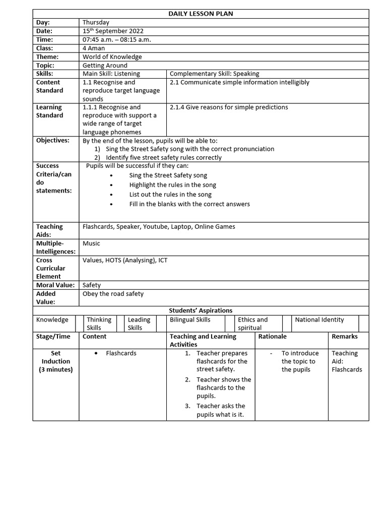 DAILY LESSON PLAN 15.9 (Core) | PDF | Lesson Plan | Cognitive Science
