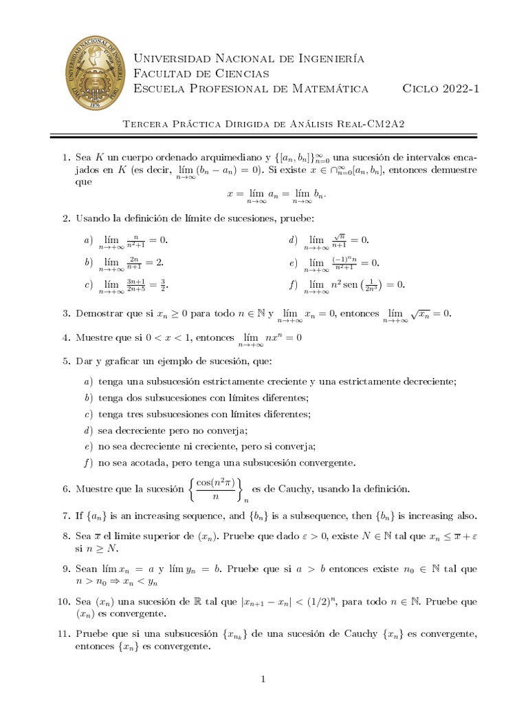 Práctica Dirigida 3 | PDF | Análisis | Estructuras matemáticas