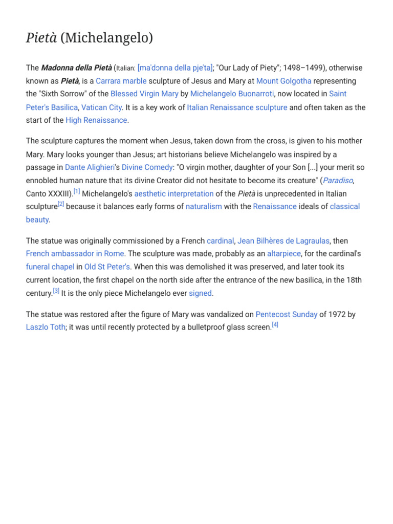 Pietà (Michelangelo) - Wikipedia | PDF