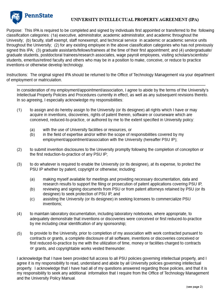 University Intellectual Property Agreement | PDF | Intellectual Property | Patent