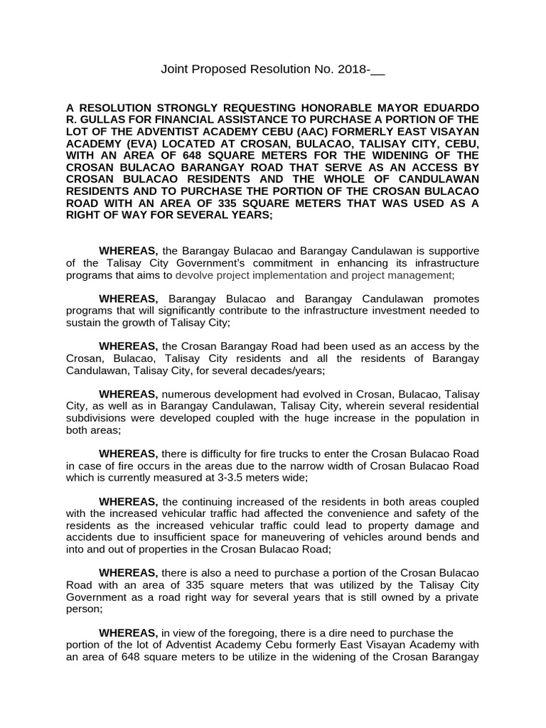 Crosan Bulacao Road Resolution | PDF | Economies