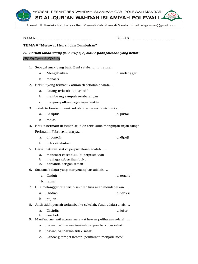 Soal Tema 6 Kelas 2 | PDF