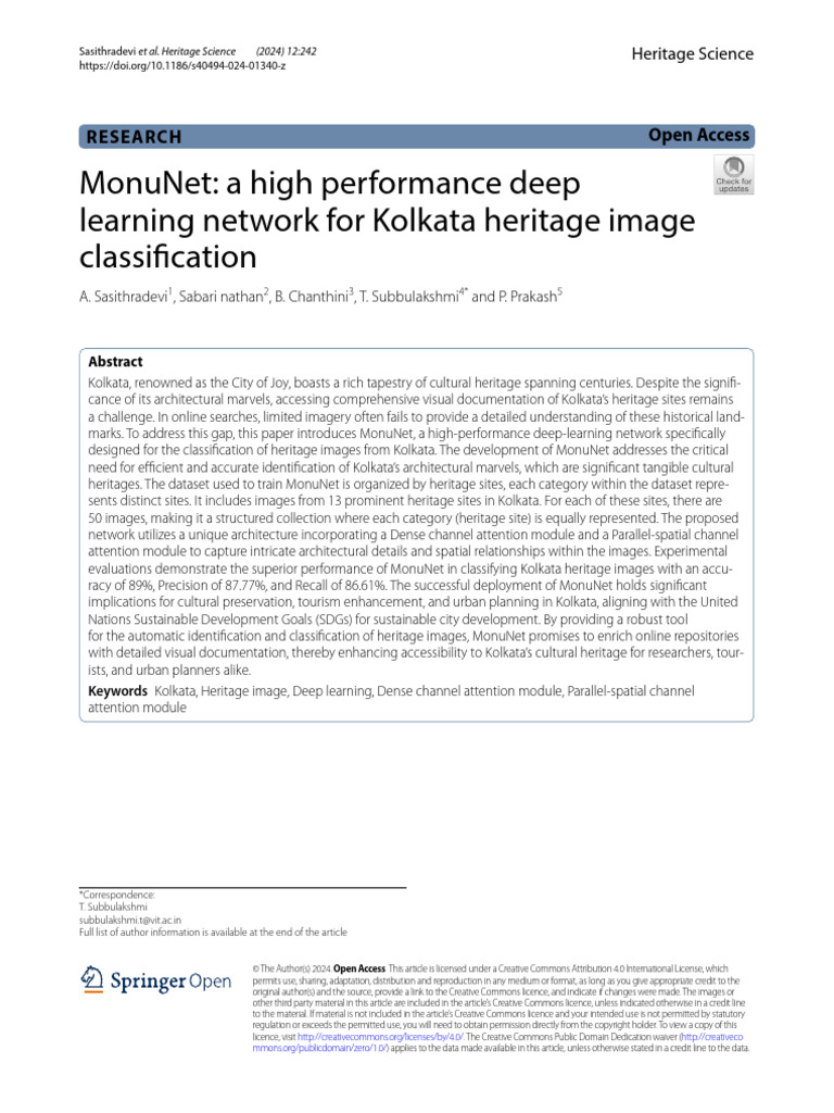 Sasithradevi 等 - 2024 - MonuNet a high performance deep learning network | PDF | Machine ...