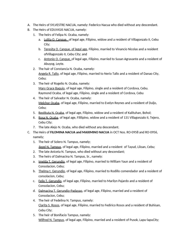 Heirs of Nacua Family in Cebu | PDF