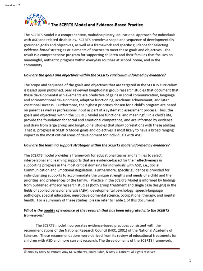 Handout 1.7 - SCERTS Evidence-Based Practice | PDF | Autism Spectrum ...