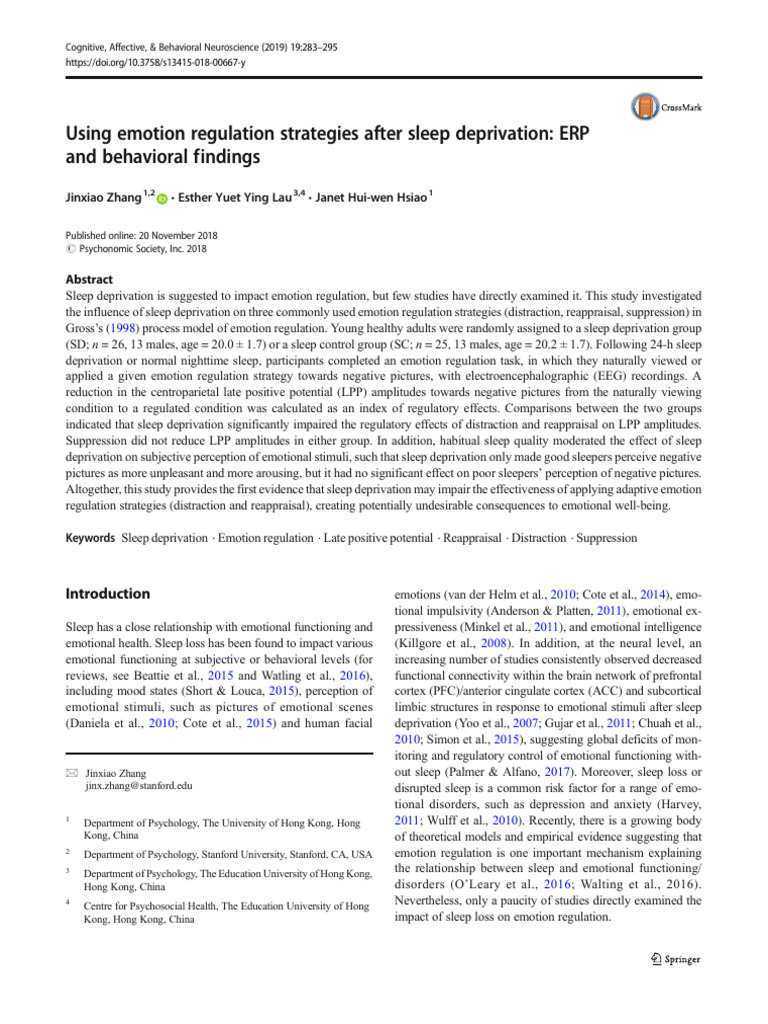 Using Emotion Regulation Strategies After Sleep Deprivation: ERP and Behavioral Findings | PDF ...