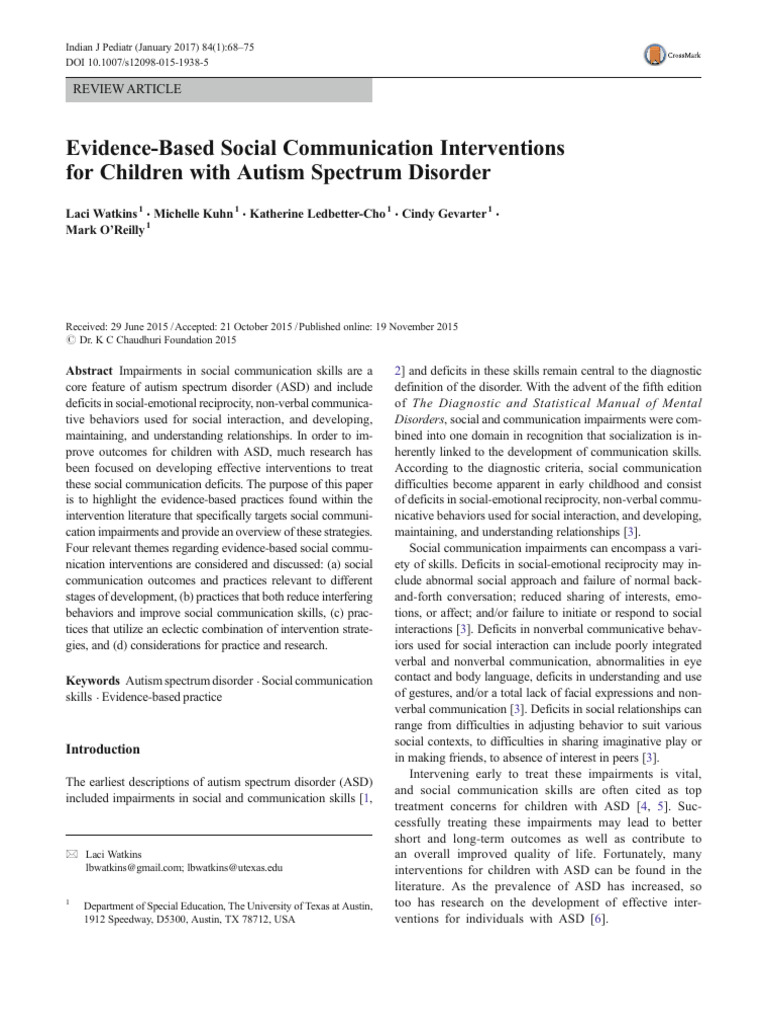 Evidence-Based Social Communication Interventions For Children With ...