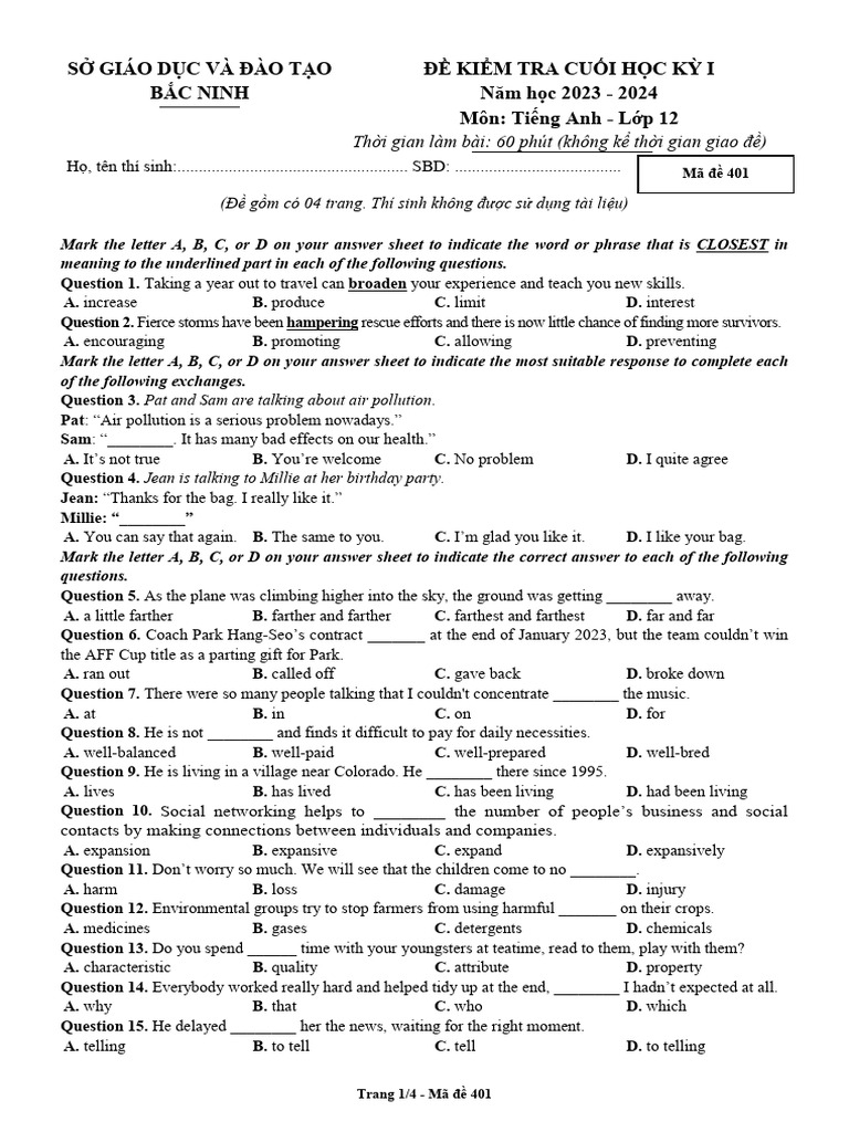 de-cuoi-hoc-ky-1-tieng-anh-12-nam-hoc-2023-2024-so-gddt-bac-ninh | PDF | University | Child Marriage