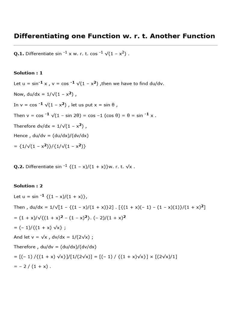 Differentiating One Function W.R.T Another Function | PDF | Mathematical Analysis | Mathematical ...