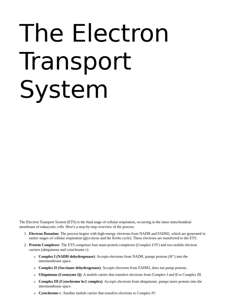 The Electron Transport System | PDF | Electron Transport Chain | Cellular Respiration