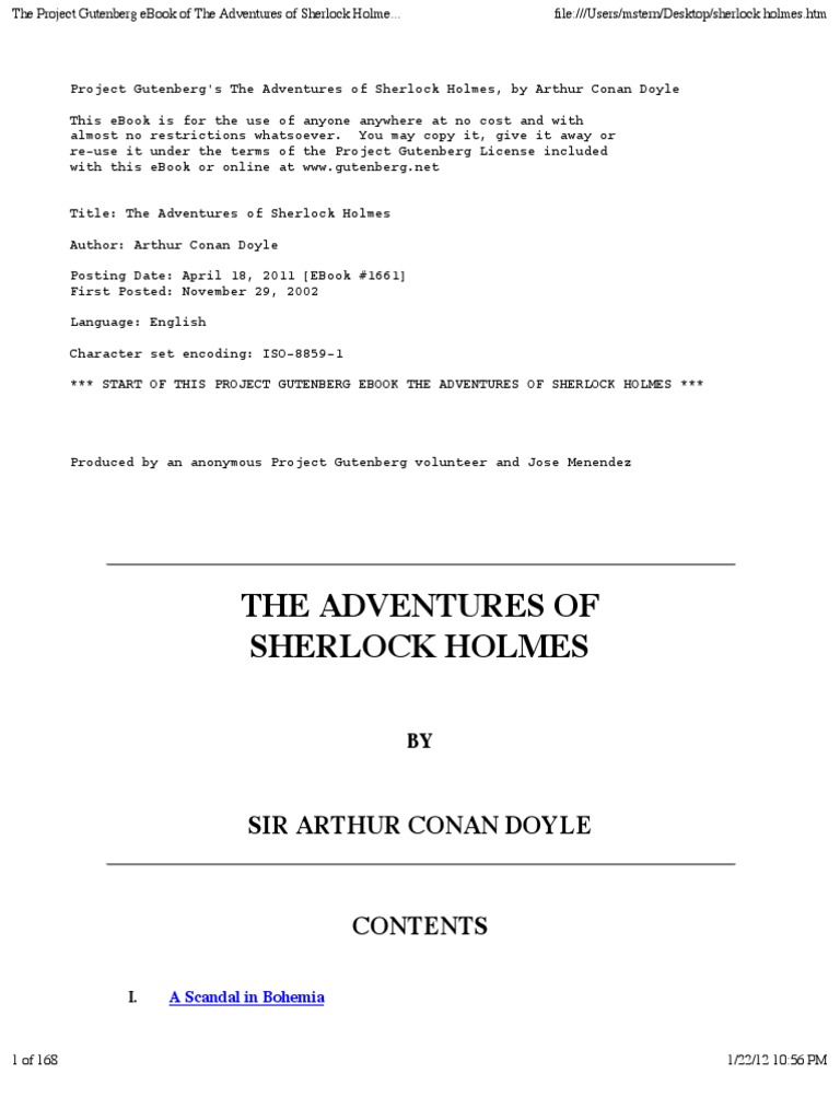 The Project Gutenberg Ebook of The Adventures of Sherlock Holmes, by ...