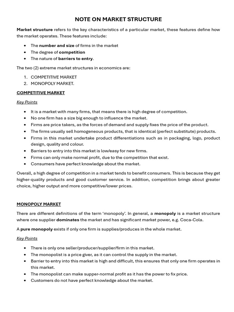 Note On Chapter 23 Market Structure | PDF | Monopoly | Profit (Economics)