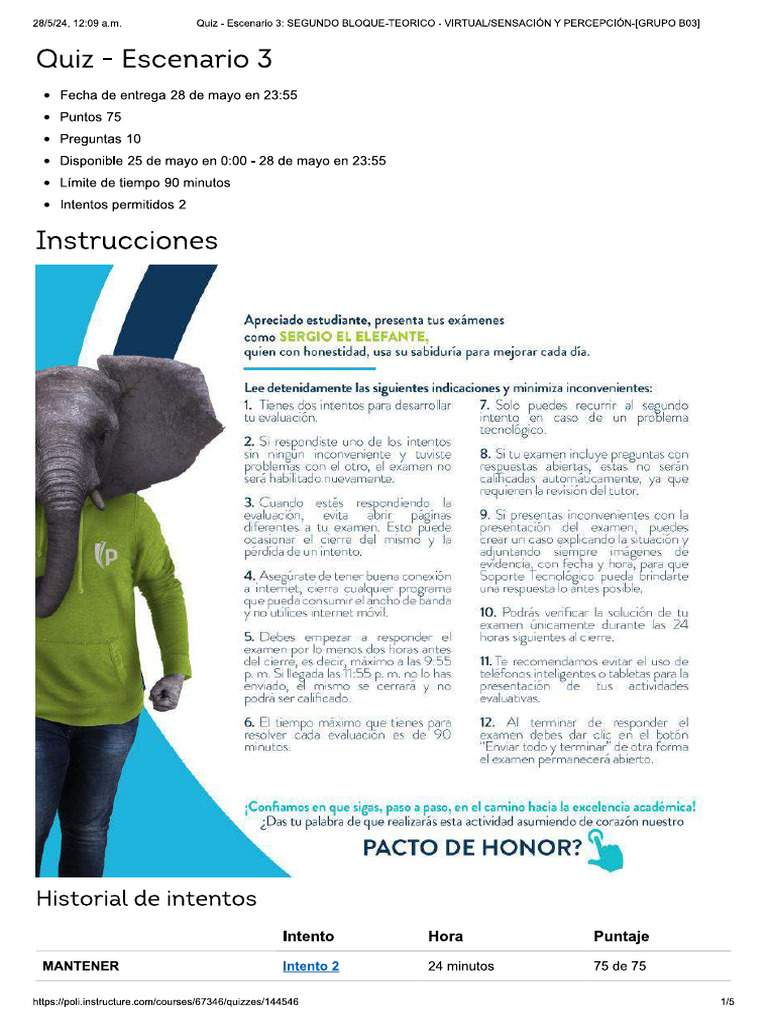 Quiz - Escenario 3 - SEGUNDO BLOQUE-TEOR... UAL - SENSACIÓN Y PERCEPCIÓN - (GRUPO B03) 2 | PDF