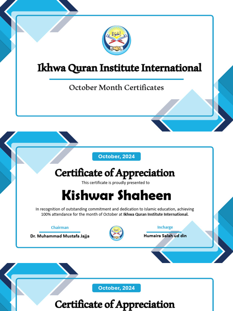 October Quran Competition Certificates | PDF | Quran | Islam