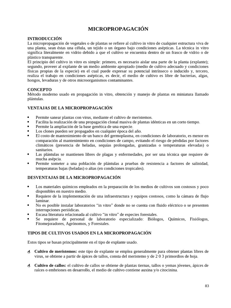 12 Clase - Micropropagación | PDF | Concentración