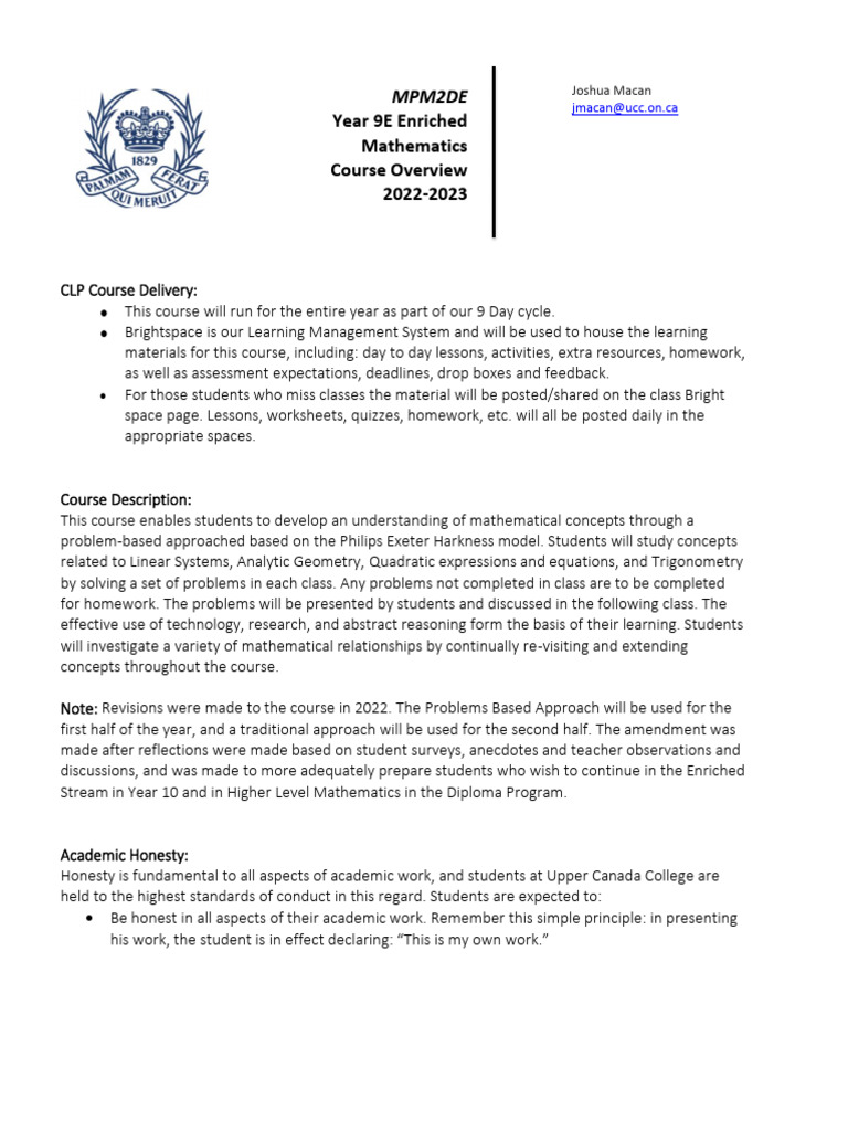 Year 9E Enriched Math Course Overview | PDF | Educational Assessment ...