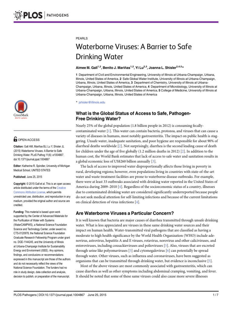 Paper - Waterborne Viruses - A Barrier To Safe Drinking Water | PDF ...