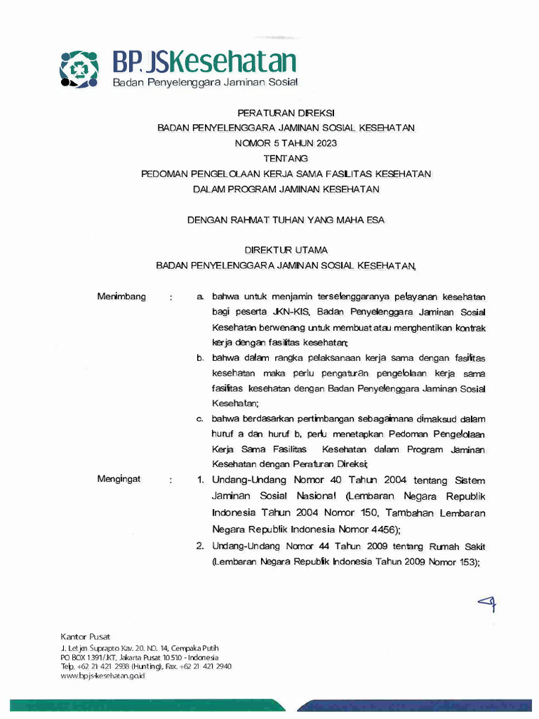 Perdir 05 Tahun 2023 - Pedoman Pengelolaan Faskes | PDF | Pengelolaan Keuangan & Uang