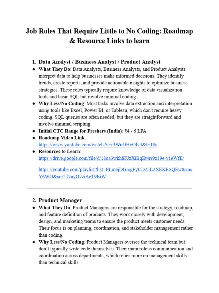 Job Roles That Require Little To No Coding - Roadmap & Resource Links ... Job Roles That Require Little To No Coding - Roadmap & Resource Links ...