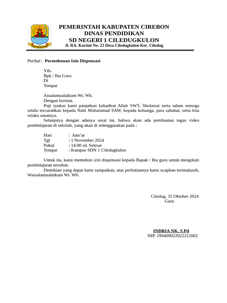 Surat Izin Dispen | PDF