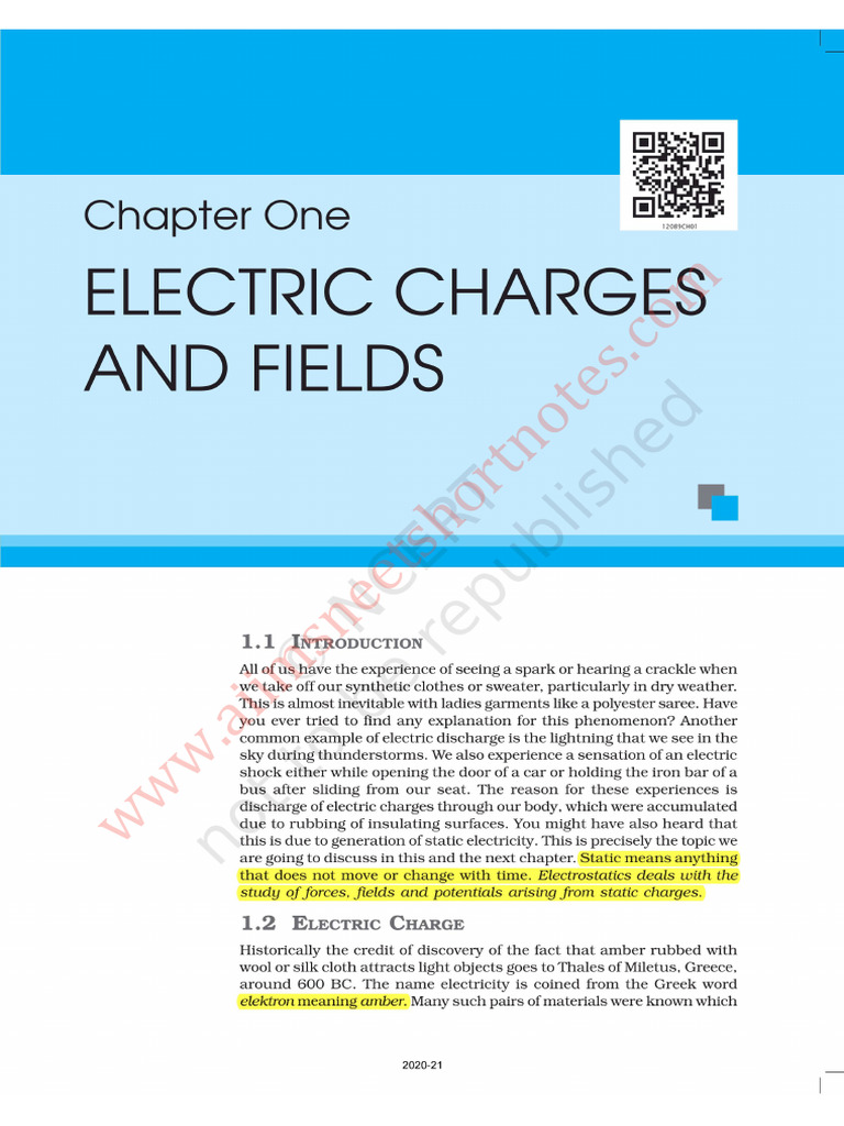 Electric Charges & Fields Ncert Highlights | PDF