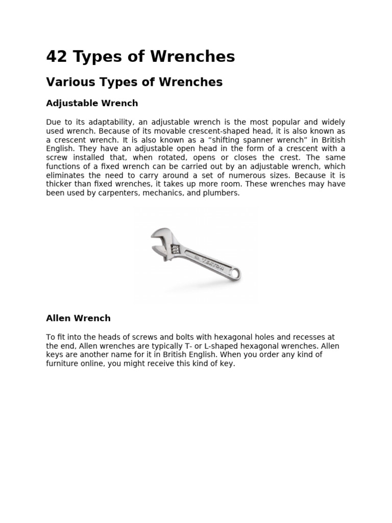 42 Types of Wrenches | PDF | Nut (Hardware) | Screw